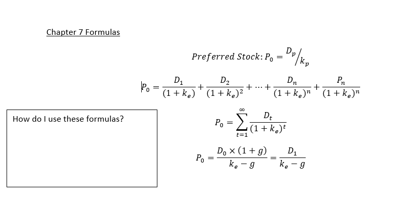 Solved Chapter 7 Formulas Preferred Stock: Po = Delke D + | Chegg.com
