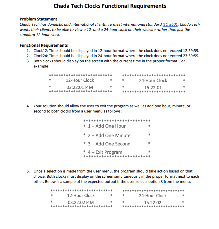 Solved Chada Tech Clocks Functional Requirements Problem | Chegg.com