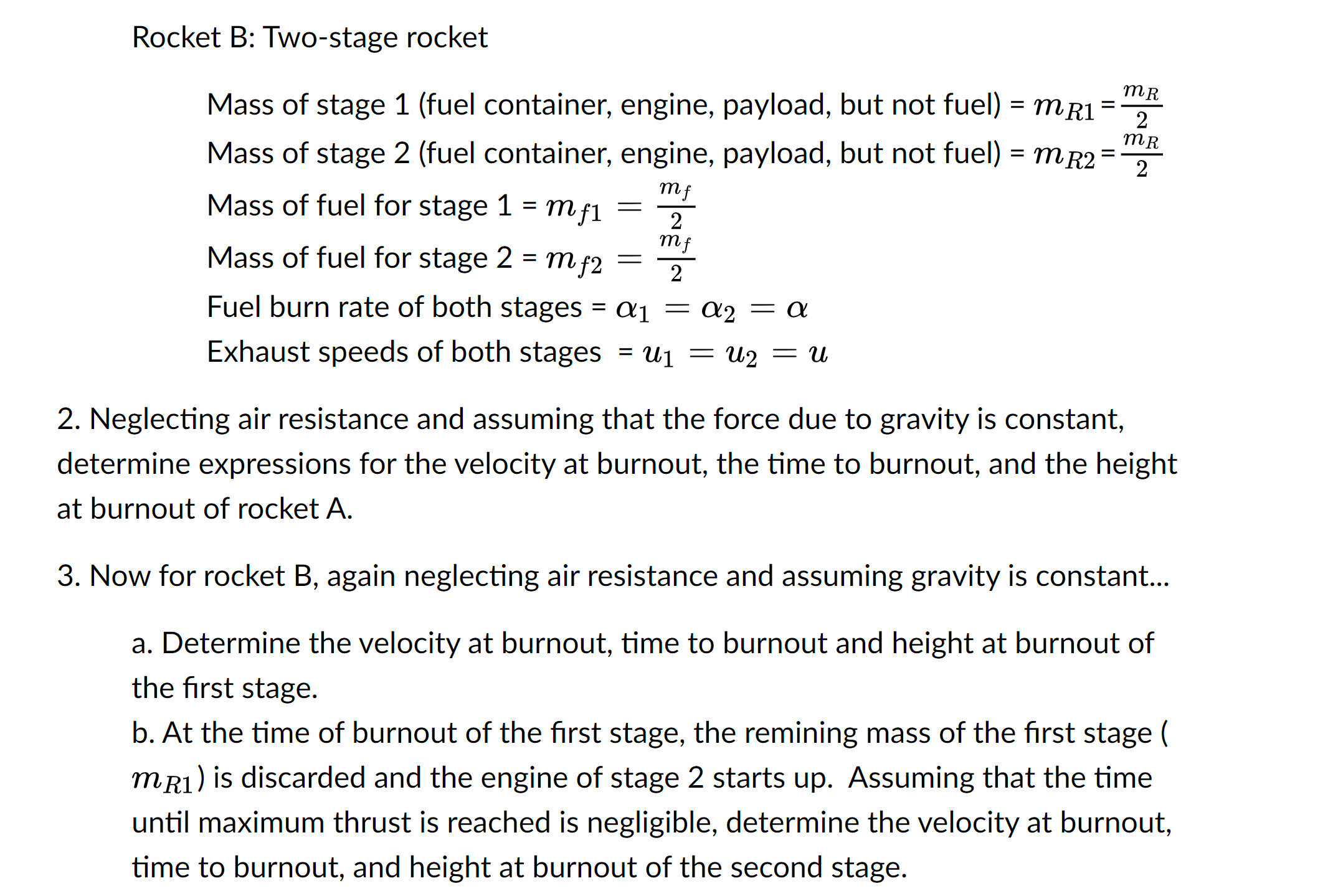 Solved Rocket B: Two-stage rocketMass of stage 1 (fuel | Chegg.com