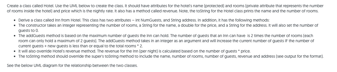 Solved Create a class called Hotel. Use the UML below to | Chegg.com