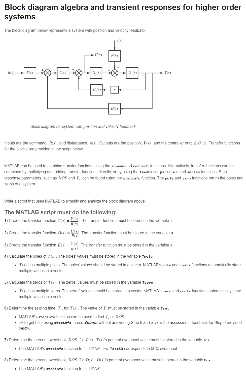 Solved Block diagram algebra and transient responses for | Chegg.com