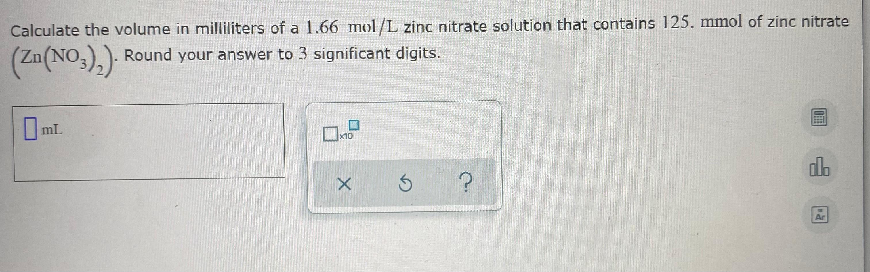 Solved Calculate the volume in milliliters of a 1.66 mol/L | Chegg.com