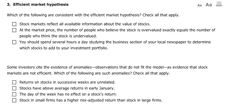 Solved 3. Efficient market hypothesis Aa Aa Which of the | Chegg.com