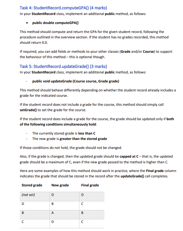 Task 3: StudentRecord (4 marks) Next, create a class | Chegg.com