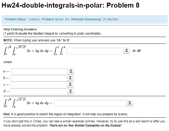 Solved Hw24-double-integrals-in-polar: Problem 8 Problem | Chegg.com