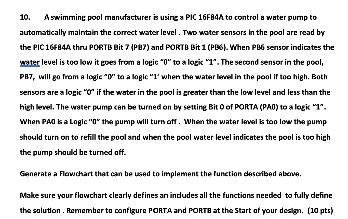 Solved 10. A swimming pool manufacturer is using a PIC | Chegg.com