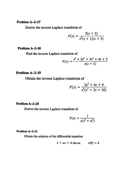 Solved Problem A-2-17 Derive the inverse Laplace transform | Chegg.com