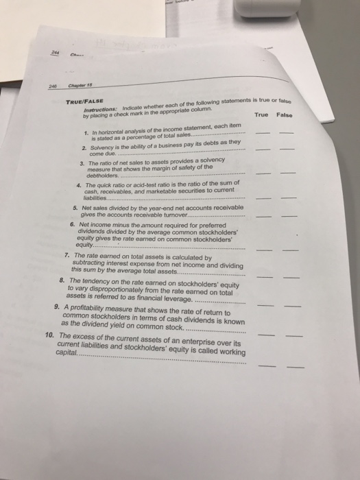 Solved 24 Chapter 15 TRUE/FALSE Instructions: Indicate | Chegg.com