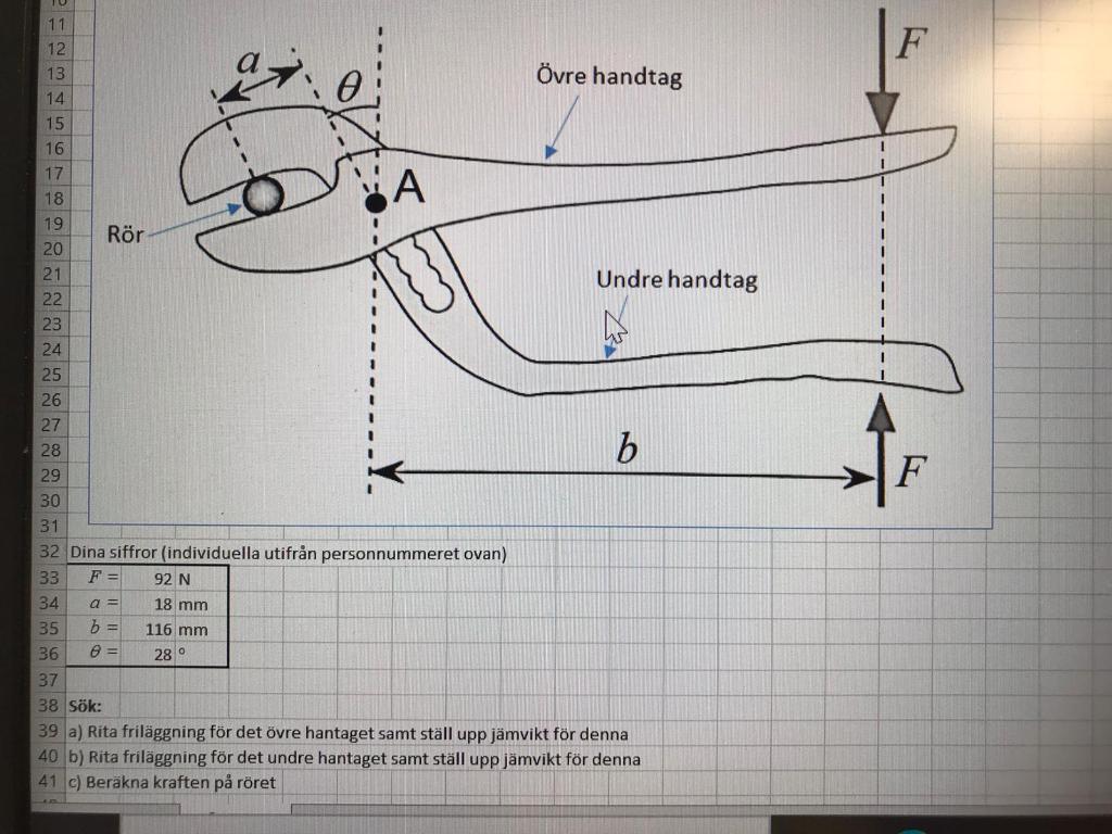 Solved A)draw free extension for the upper handle (övre | Chegg.com