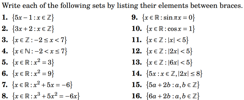 Solved Write each of the following sets by listing their | Chegg.com