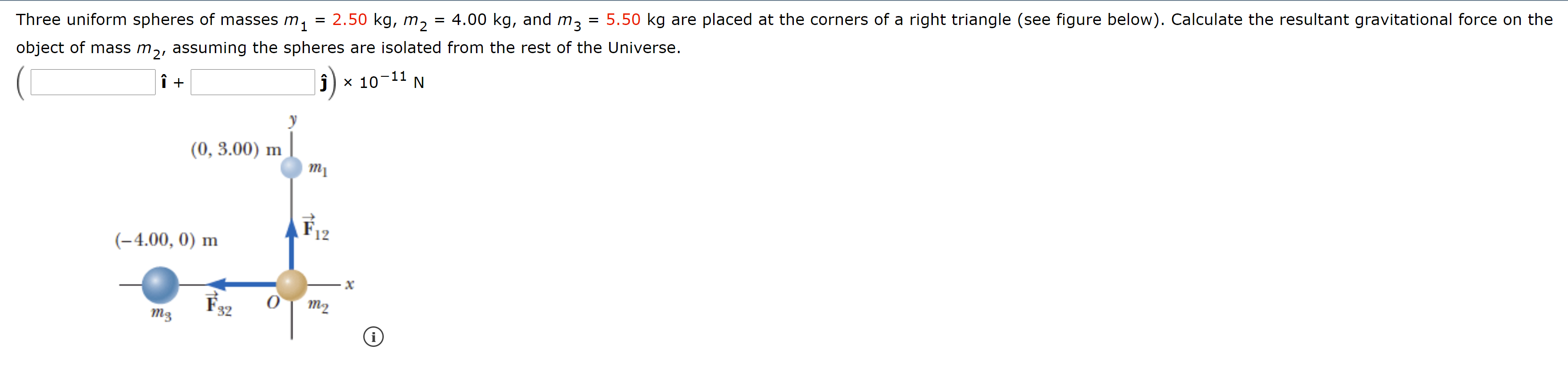 Solved = Three uniform spheres of masses m1 2.50 kg, m2 = | Chegg.com