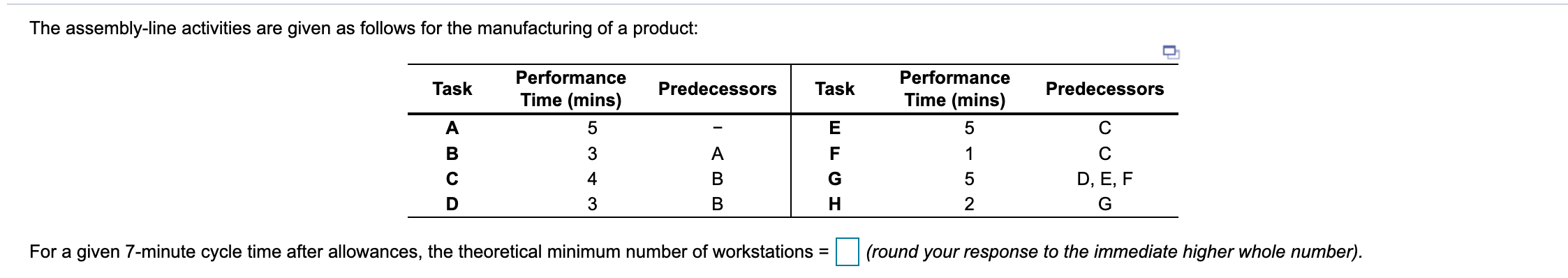 The assembly-line activities are given as follows for | Chegg.com