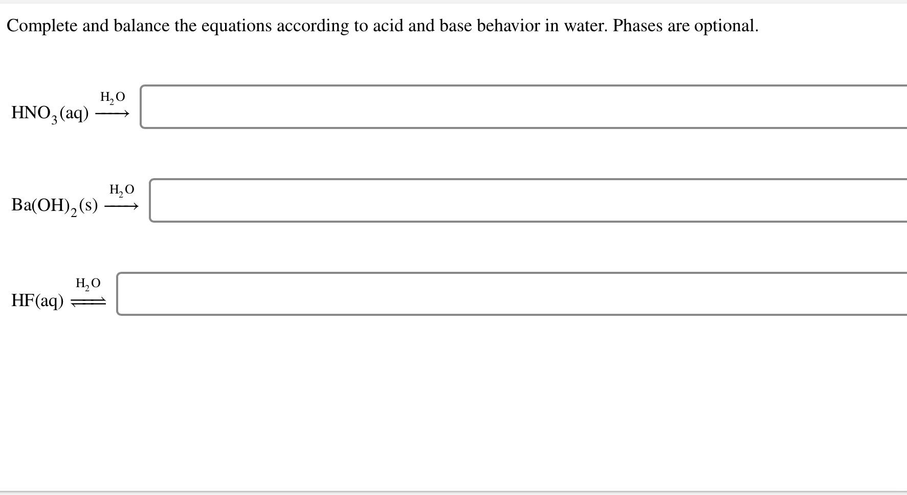 Solved Complete and balance the equations according to acid | Chegg.com