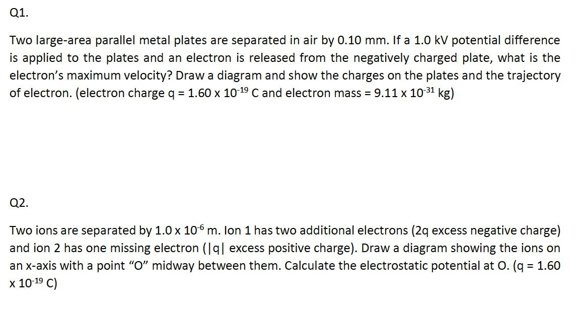Solved Two large-area parallel metal plates are separated in | Chegg.com
