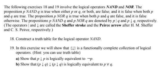 Solved The Following Exercises 18 And 19 Involve The Logical 