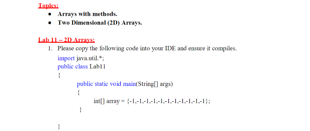 Solved Lopics: Arrays with methods · Two Dimensional (2D) | Chegg.com
