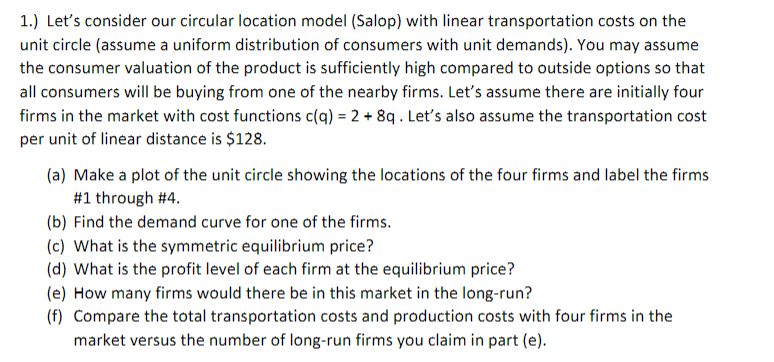 Solved 1.) Let's consider our circular location model | Chegg.com