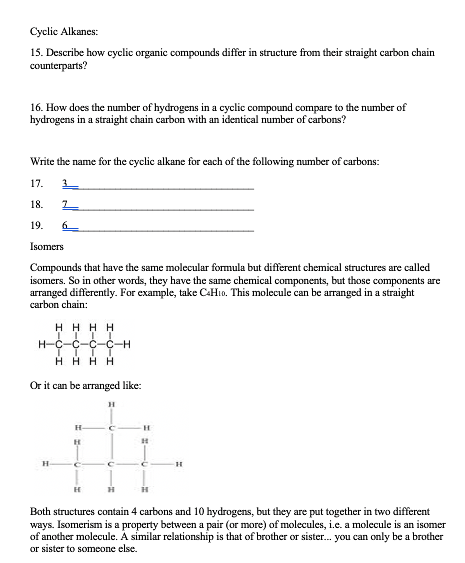 Carbon Compounds Worksheet Organic Compounds Worksheet
