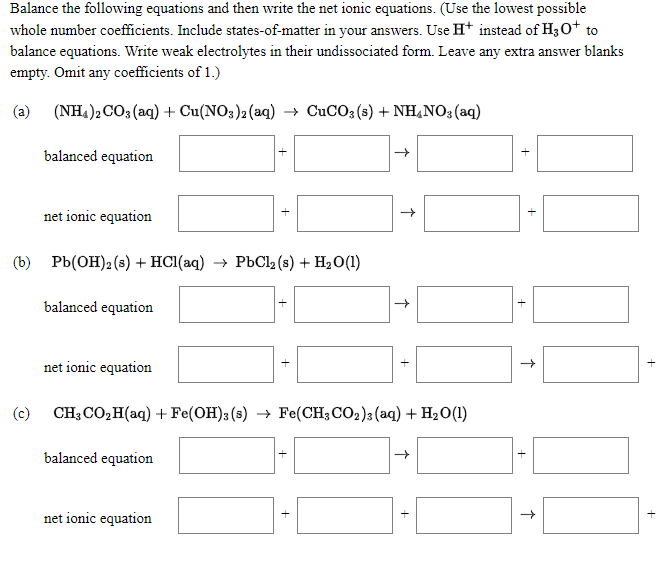 Solved Balance the following equations and then write the | Chegg.com
