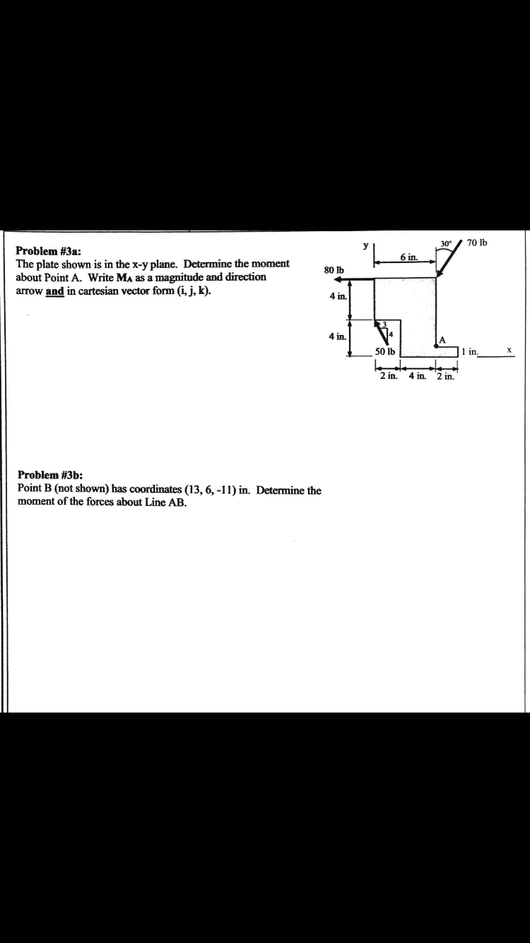 Solved 30° 70 lb 6 in. Problem #3a: The plate shown is in | Chegg.com