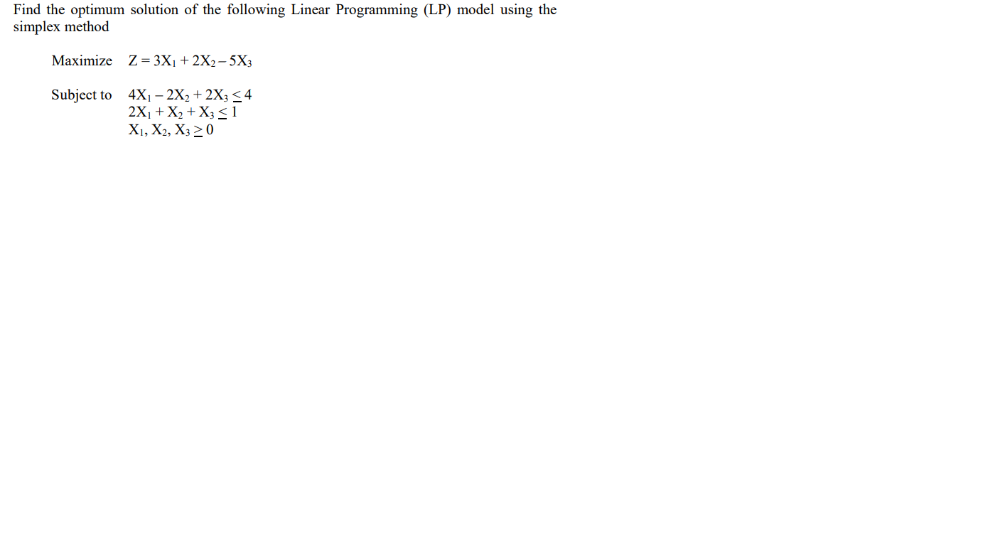 Solved Find The Optimum Solution Of The Following Linear 