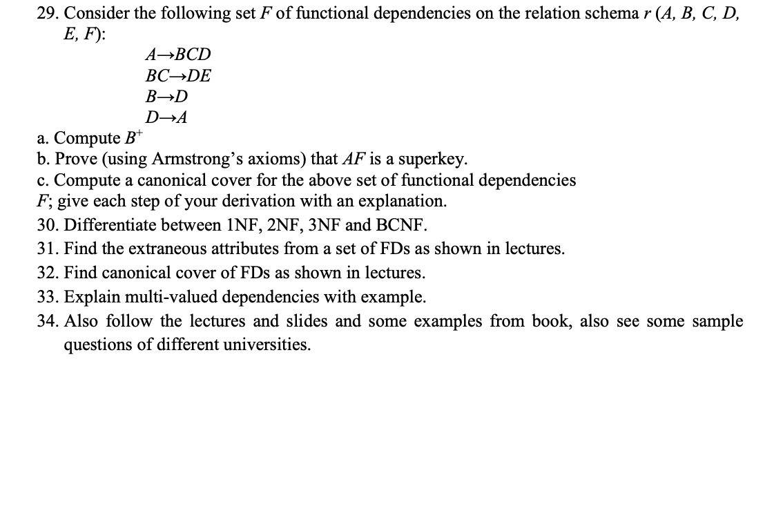 Solved 29. Consider the following set F of functional | Chegg.com