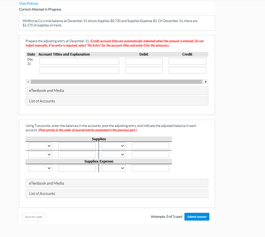 Solved View Policies Current Attempt in Progress Wildhorse | Chegg.com
