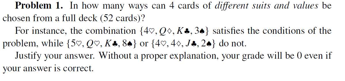 Solved Problem 1. In how many ways can 4 cards of different | Chegg.com