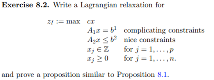 Exercise 8.2. Write a Lagrangian relaxation for | Chegg.com