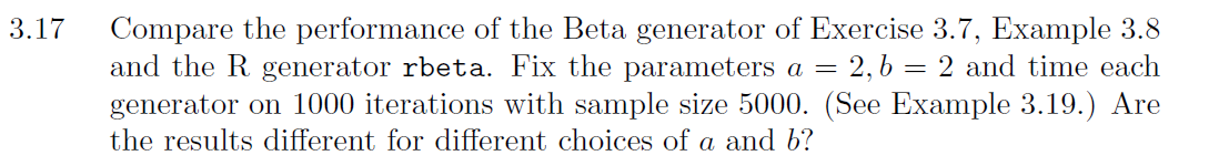 3.17 Compare the performance of the Beta generator of | Chegg.com
