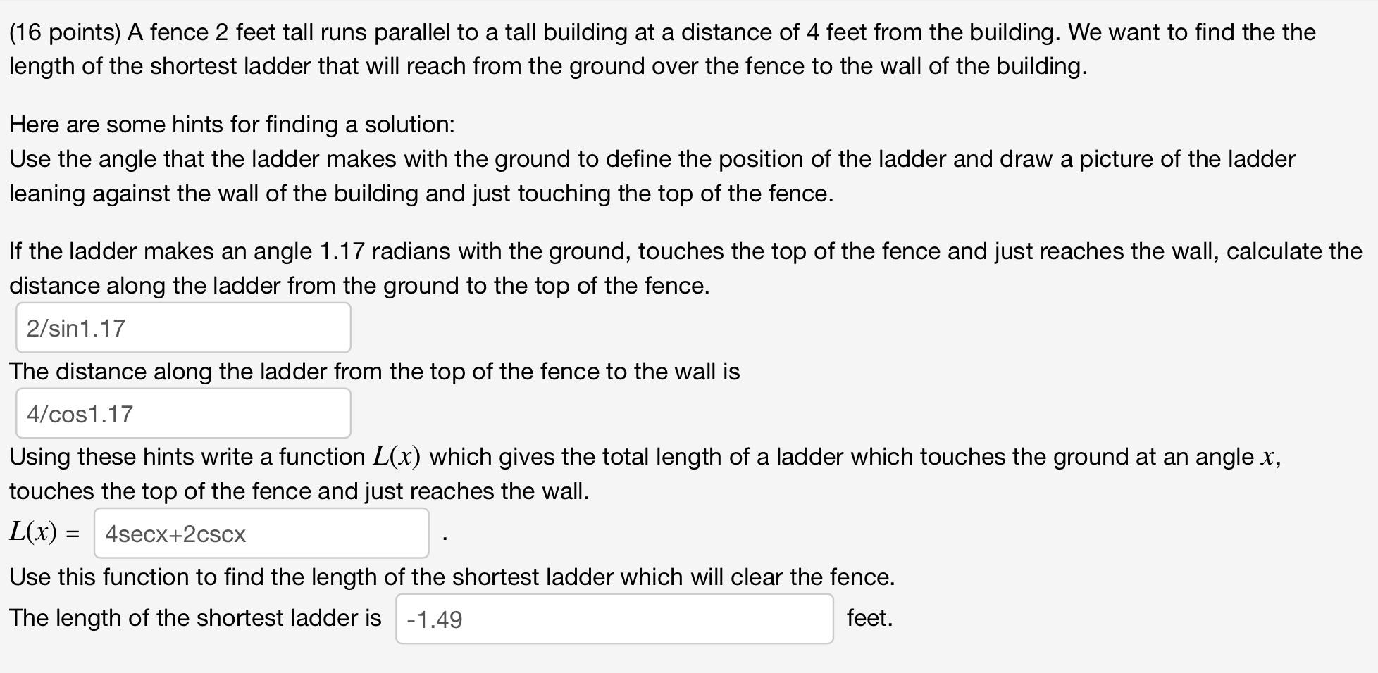 Solved (16 points) A fence 2 feet tall runs parallel to a | Chegg.com