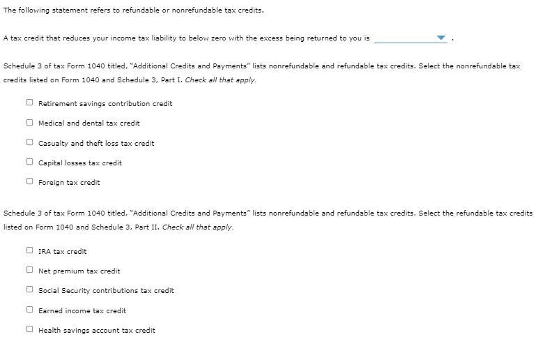 Solved The following statement refers to refundable or | Chegg.com