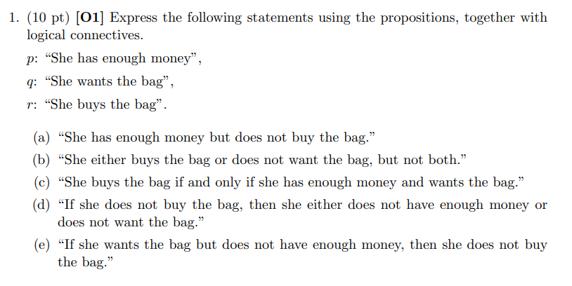 Solved (10 ﻿pt) [O1] ﻿Express the following statements using | Chegg.com