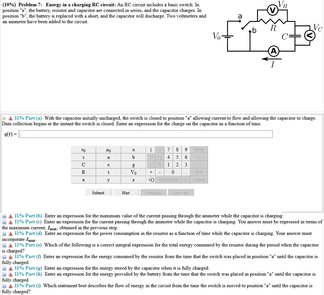 Solved (10\%) Problem 7: Energy in a charging RC circuit: An | Chegg.com