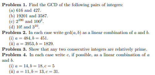 Solved Problem 1. Find the GCD of the following pairs of | Chegg.com