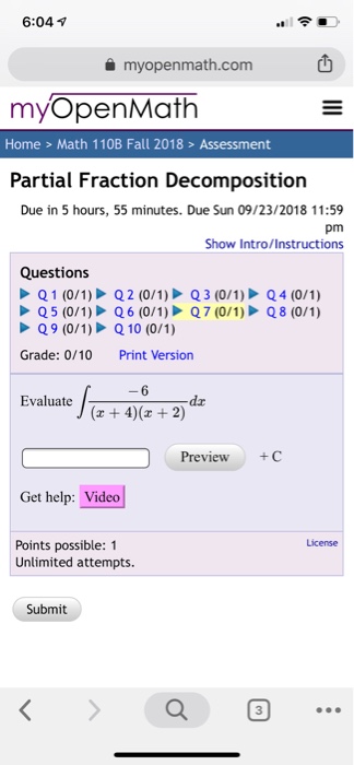 Solved 6:04 a myopenmath.com myopenMath Home > Math 110B | Chegg.com