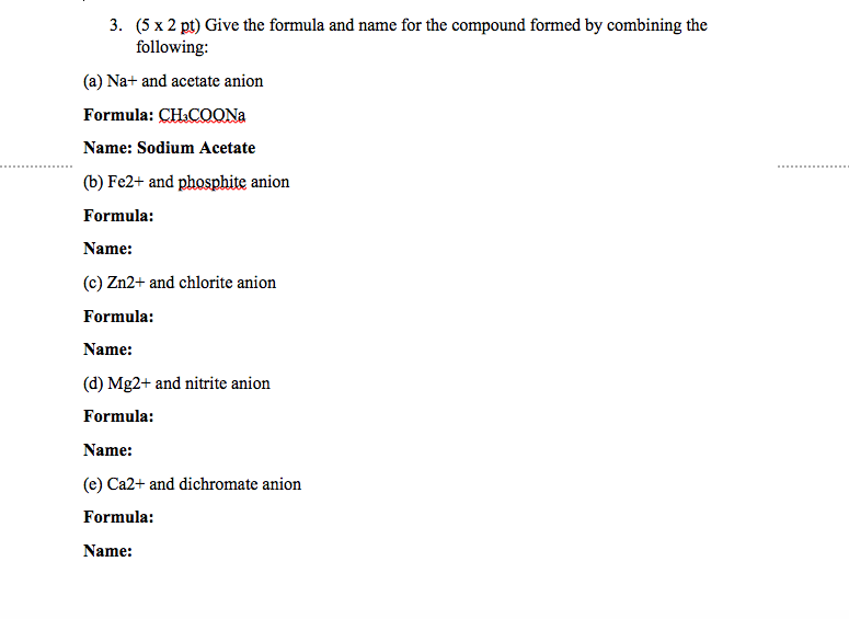 Solved 3. (5 x 2 pt) Give the formula and name for the | Chegg.com