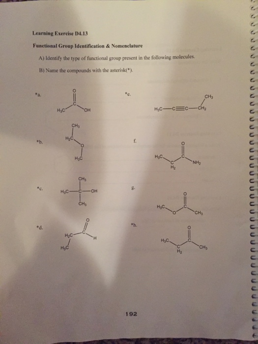 Solved Learning Exercise D4,13 Functional Group | Chegg.com