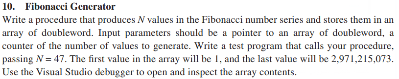 Solved 10. Fibonacci Generator Write a procedure that | Chegg.com