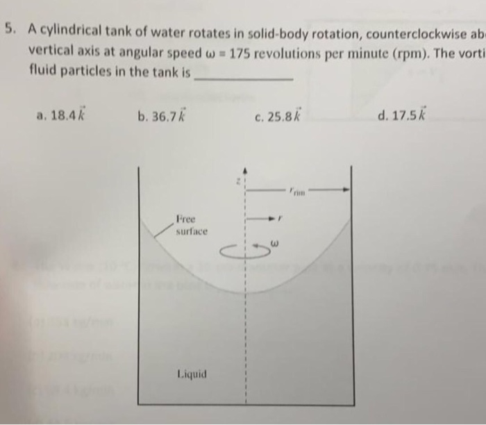 Solved 5. A cylindrical tank of water rotates in solid-body | Chegg.com