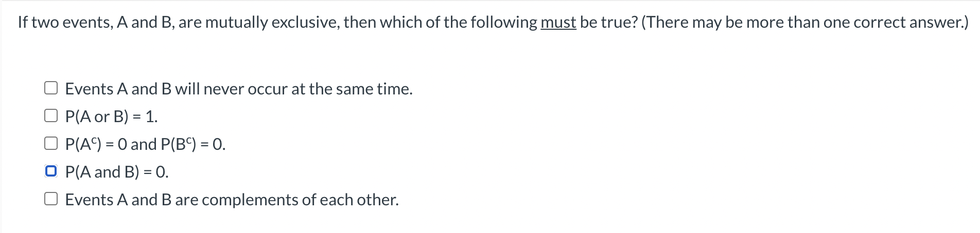 Solved If two events, A and B, are mutually exclusive, then | Chegg.com
