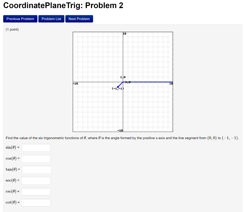Solved CoordinatePlane Trig: Problem 2 Previous Problem | Chegg.com