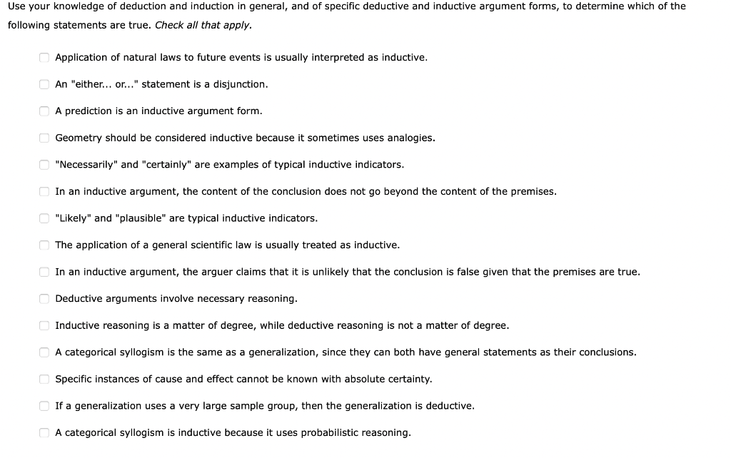 Use your knowledge of deduction and induction in | Chegg.com