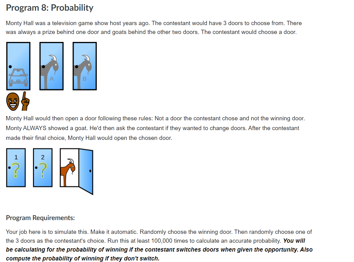 Program 8: Probability Monty Hall was a television | Chegg.com