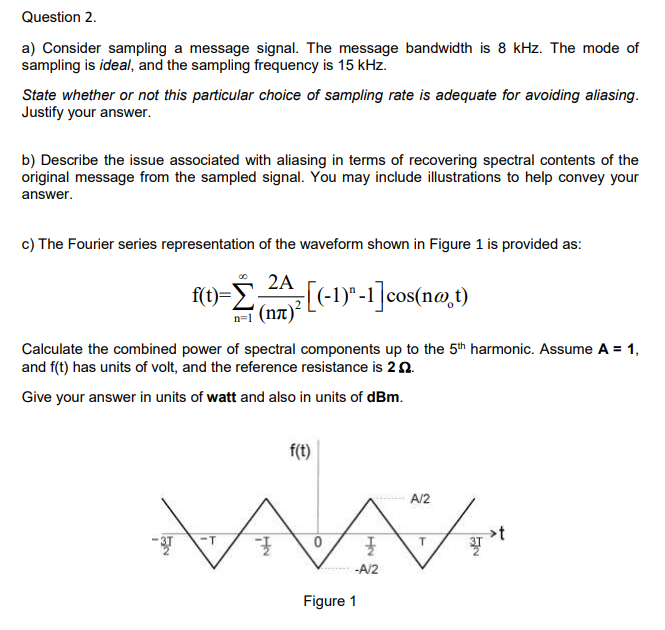 Solved Question 2. a) Consider sampling a message signal. | Chegg.com