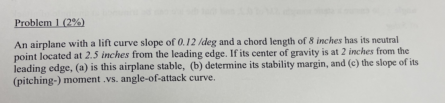 Solved An airplane with a lift curve slope of 0.12/deg and a | Chegg.com