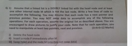 Solved Q1 Assume That A Linked List Is A Doubly Linked 4252