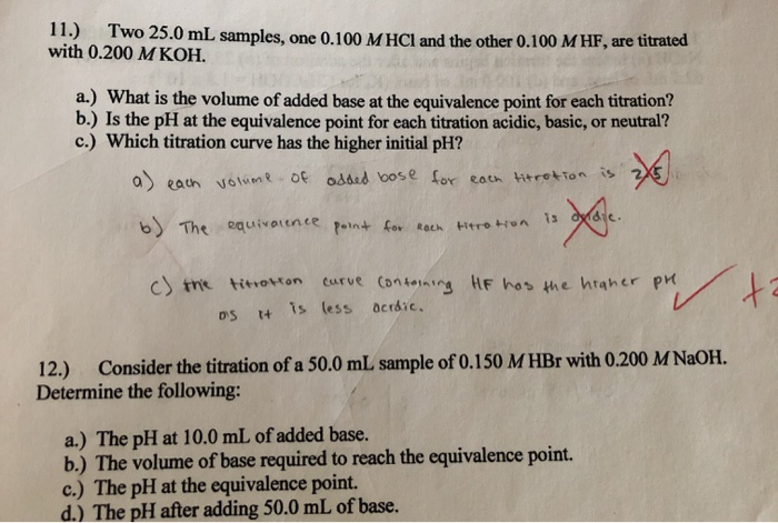 Solved 11.) with 0.200 M KOH. Two 25.0 mL samples, one 0.100 | Chegg.com