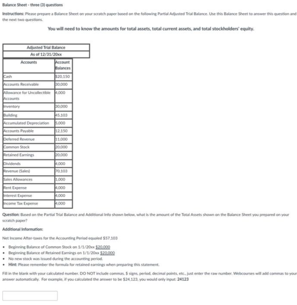 Solved Balance Sheet-three (3) questions Instructions: | Chegg.com
