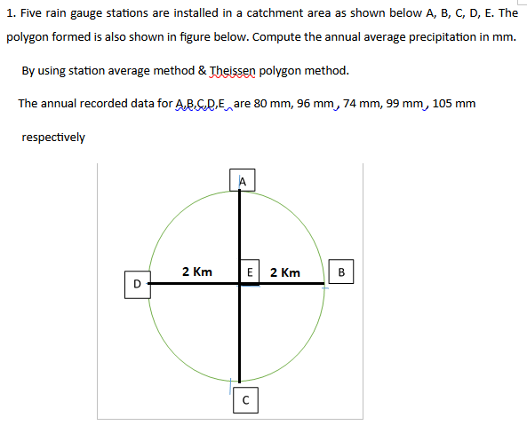 Solved 1. Five rain gauge stations are installed in a | Chegg.com